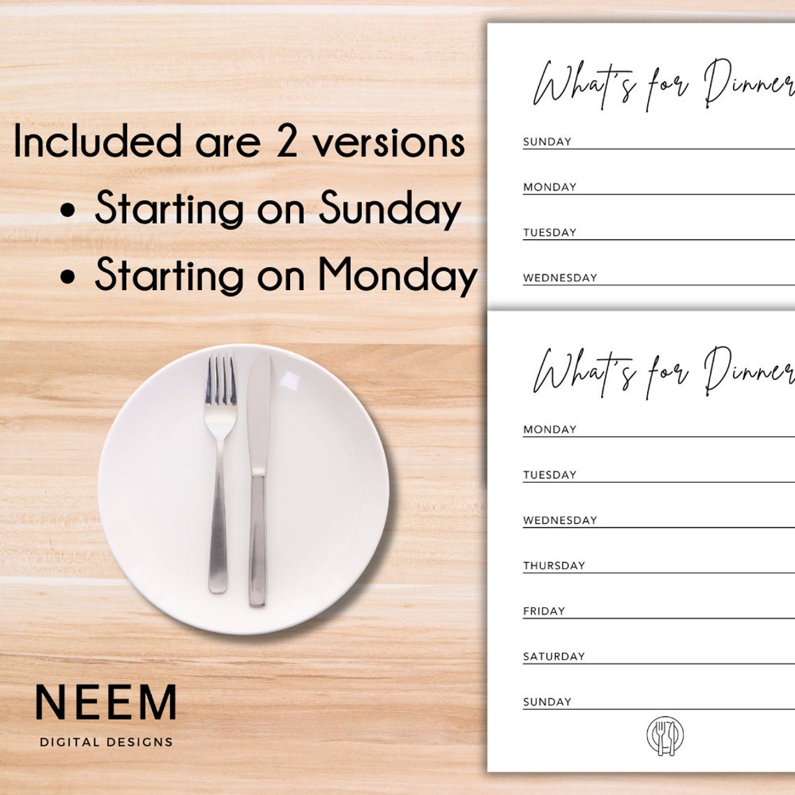 Printable Weekly Dinner Menu Planner, What's for Dinner? Minimalist ...