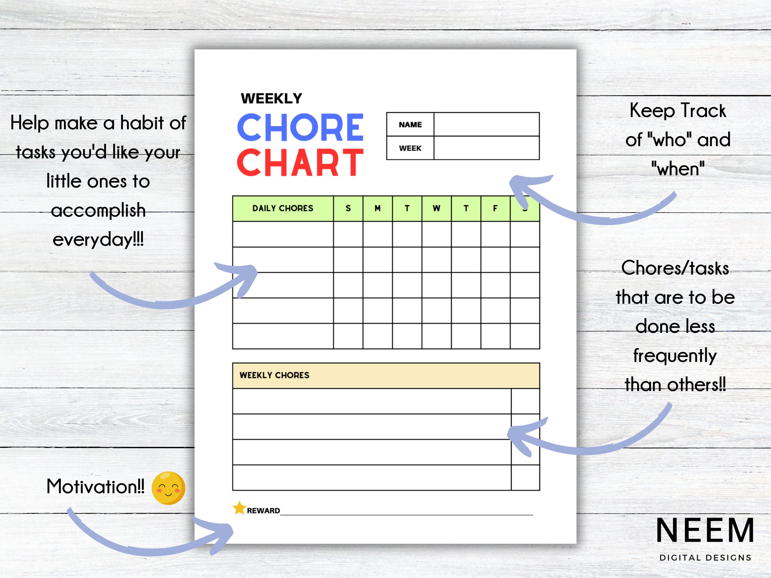 Chore Chart for Kids, Children's Chores, Kids Chore Chart ...