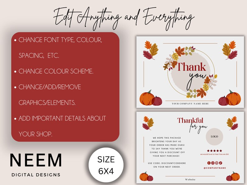 Fall Pumpkin Thank You Card Template, Editable Autumn Thank You Card ...