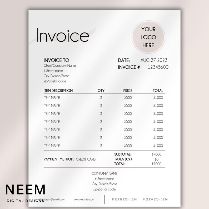 Modern Invoice Template, Minimalist Business Invoice, Small Business ...