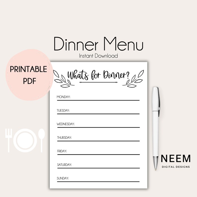 Printable Weekly Dinner Menu Planner What's for Dinner - Etsy