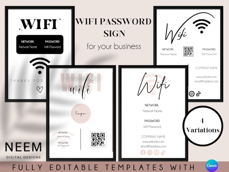 Wifi Password Sign, Editable Wifi Sign Template, Wifi QR Code Sign ...