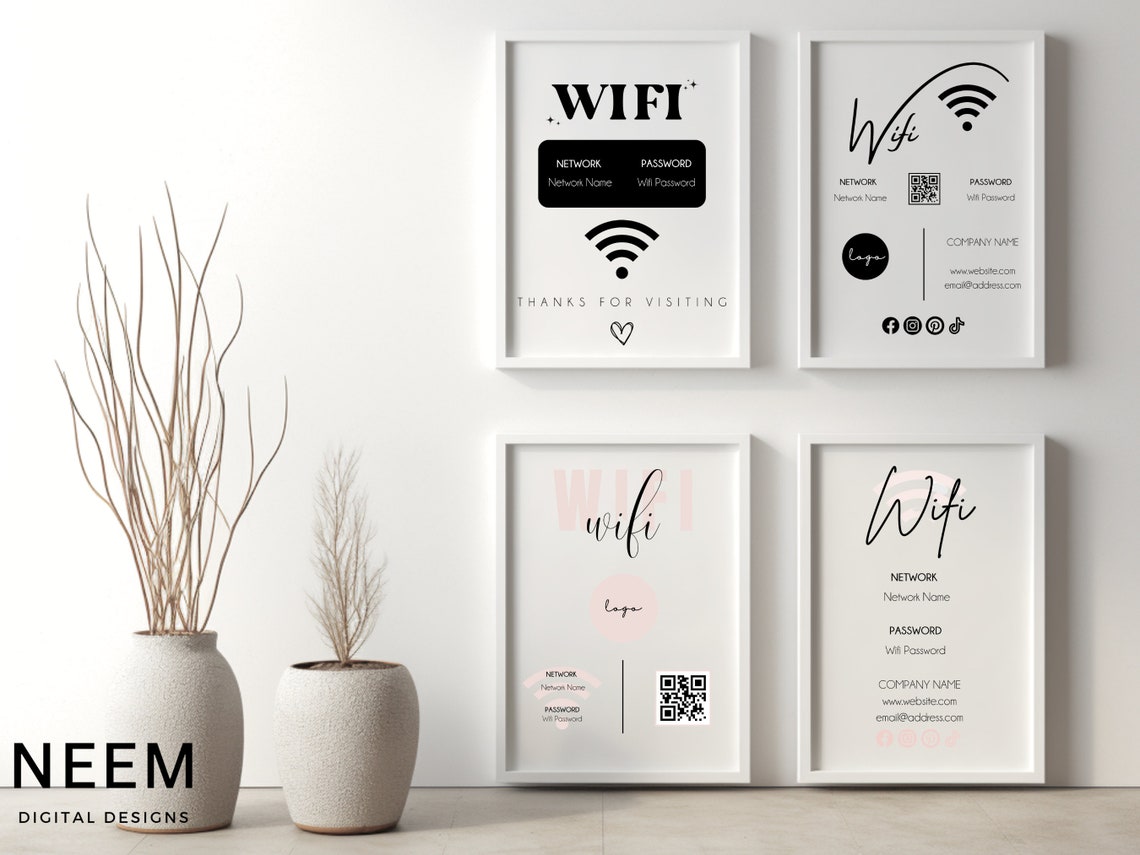 Wifi Password Sign, Editable Wifi Sign Template, Wifi QR Code Sign ...