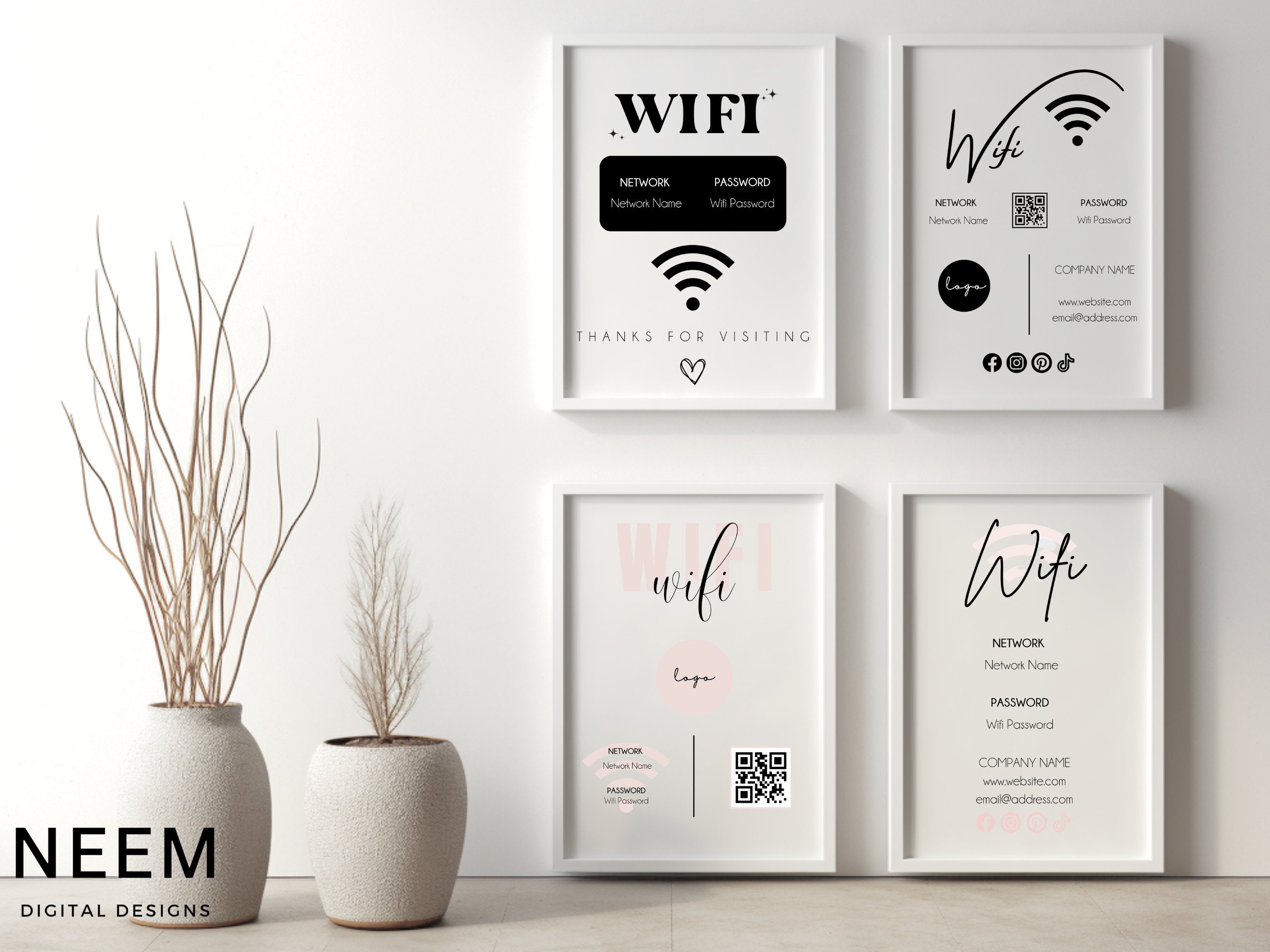 Wifi Password Sign, Editable Wifi Sign Template, Wifi QR Code Sign ...