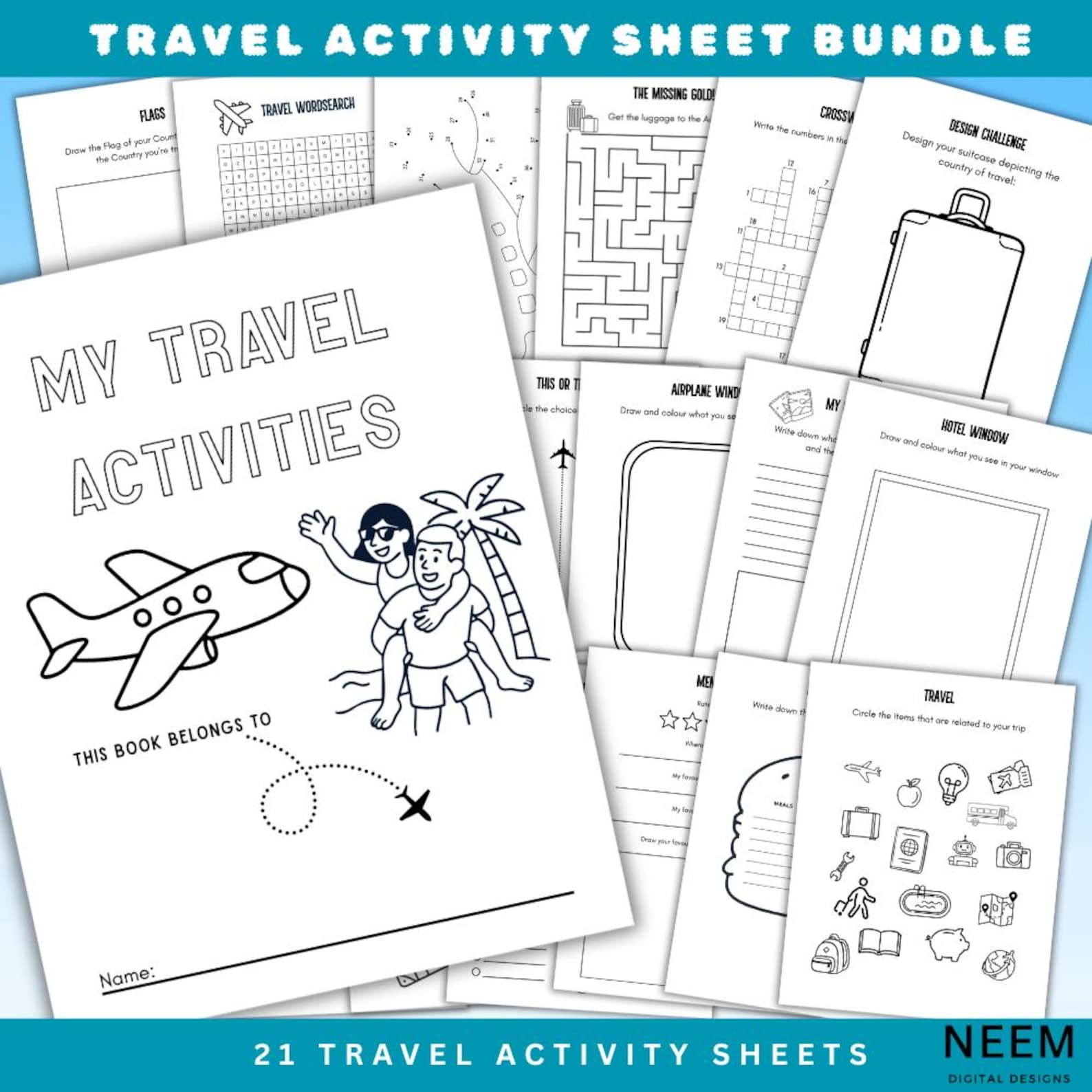 Printable Travel Activities for Kids Bundle, Road Trip Worksheets ...