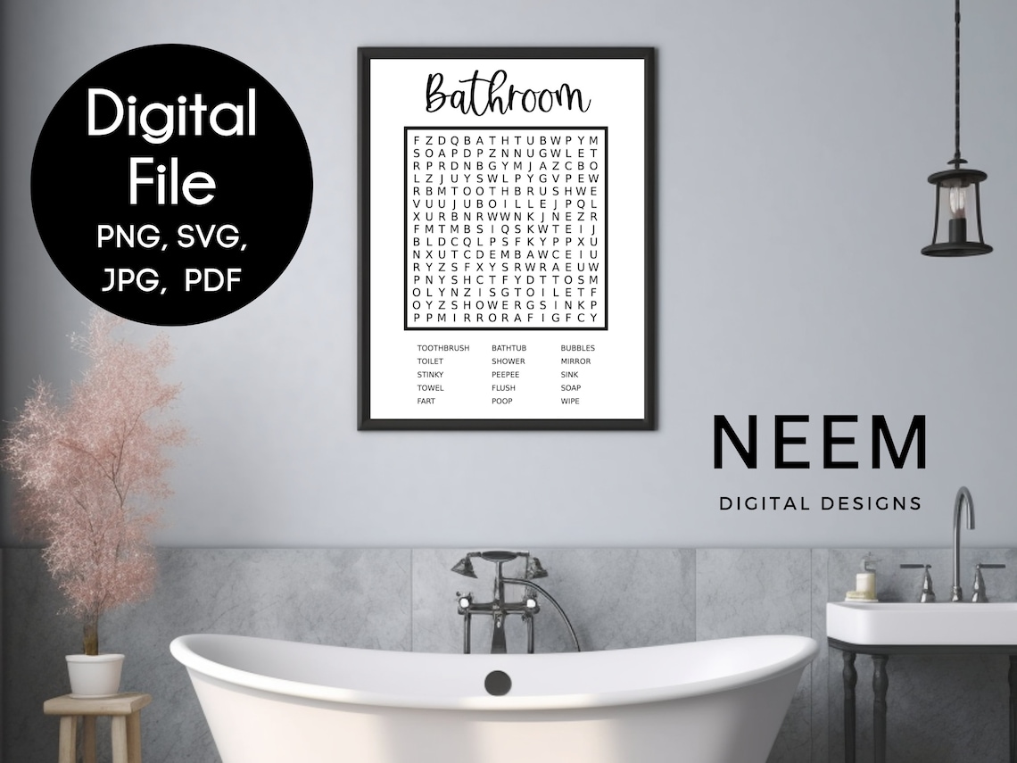 Bathroom Word Search | Printable Word Search | Wall Decor Art | Funny ...