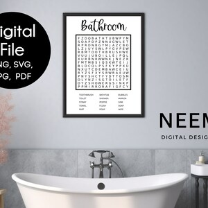 Bathroom Word Search | Printable Word Search | Wall Decor Art | Funny ...