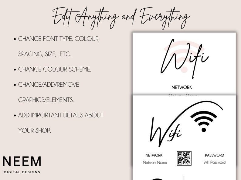 Wifi Password Sign, Editable Wifi Sign Template, Wifi QR Code Sign ...