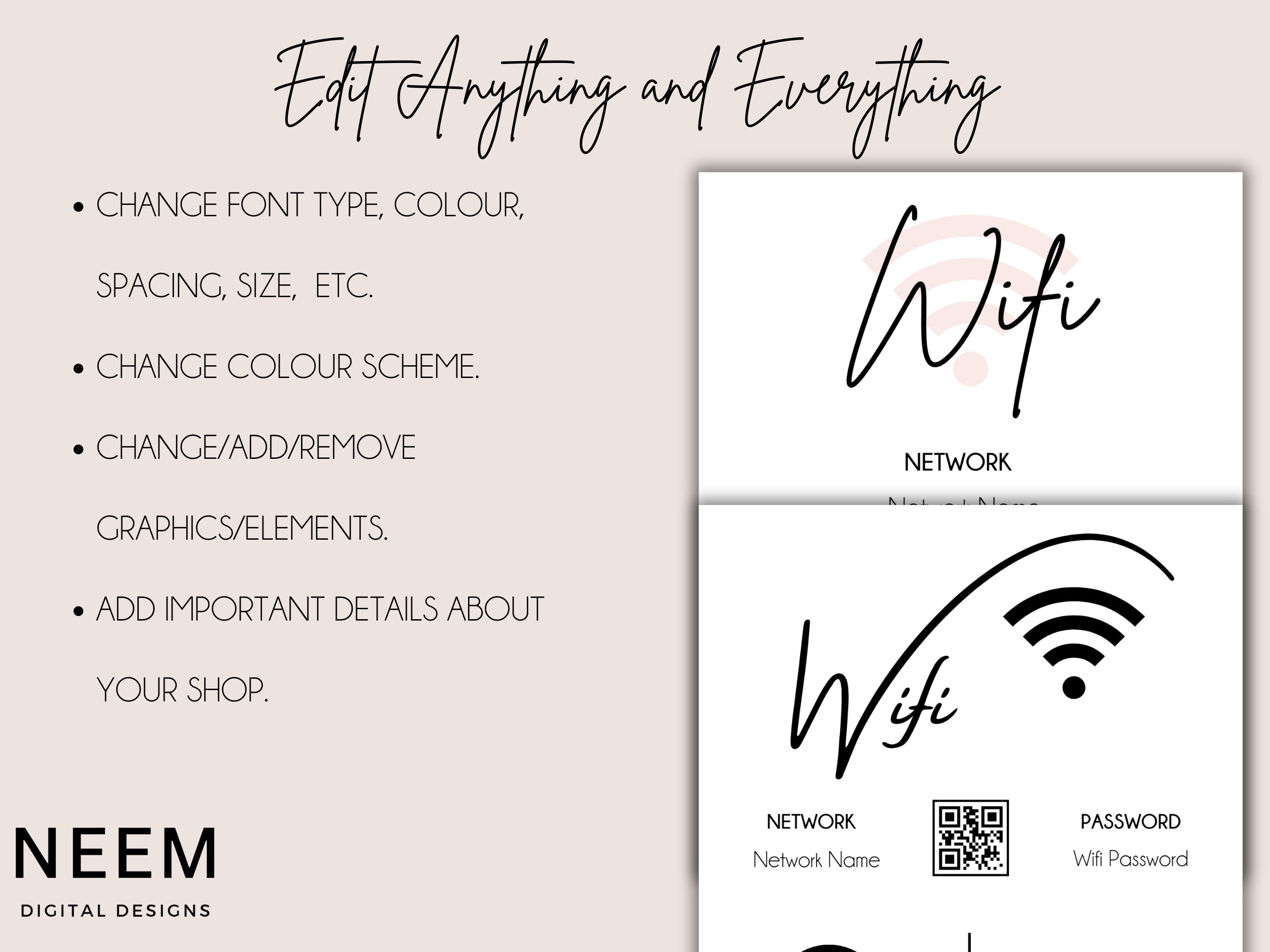 Wifi Password Sign, Editable Wifi Sign Template, Wifi QR Code Sign ...