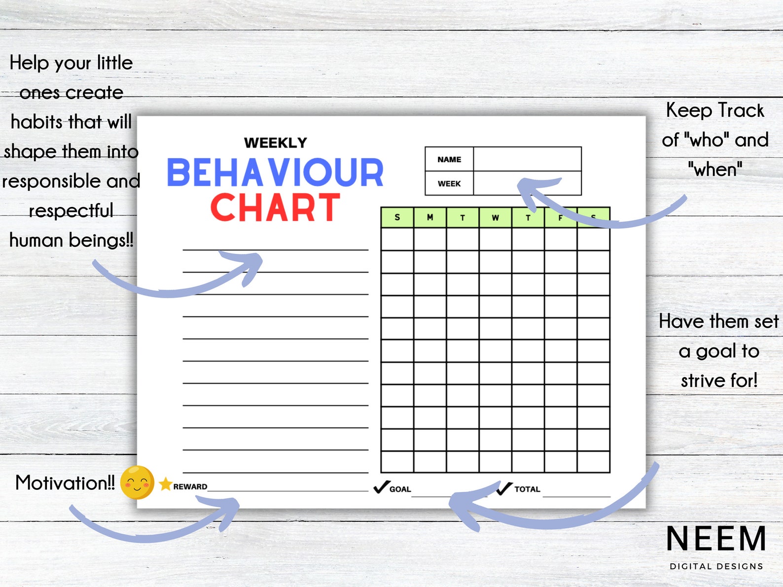 Weekly Behaviour Chart for Kids | Behaviour Tracker | Behaviour Reward ...