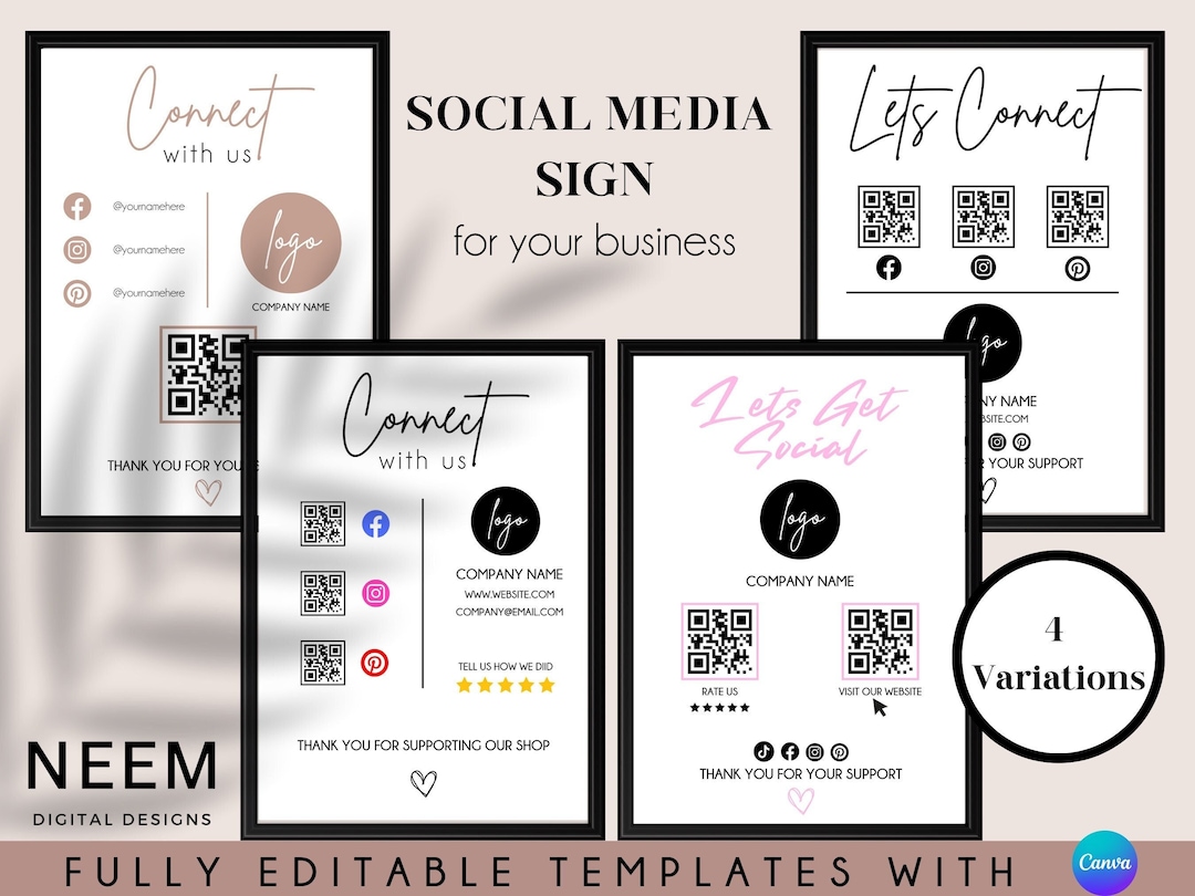 Connect With Us Sign, Social Media Sign Template, QR Business Sign ...