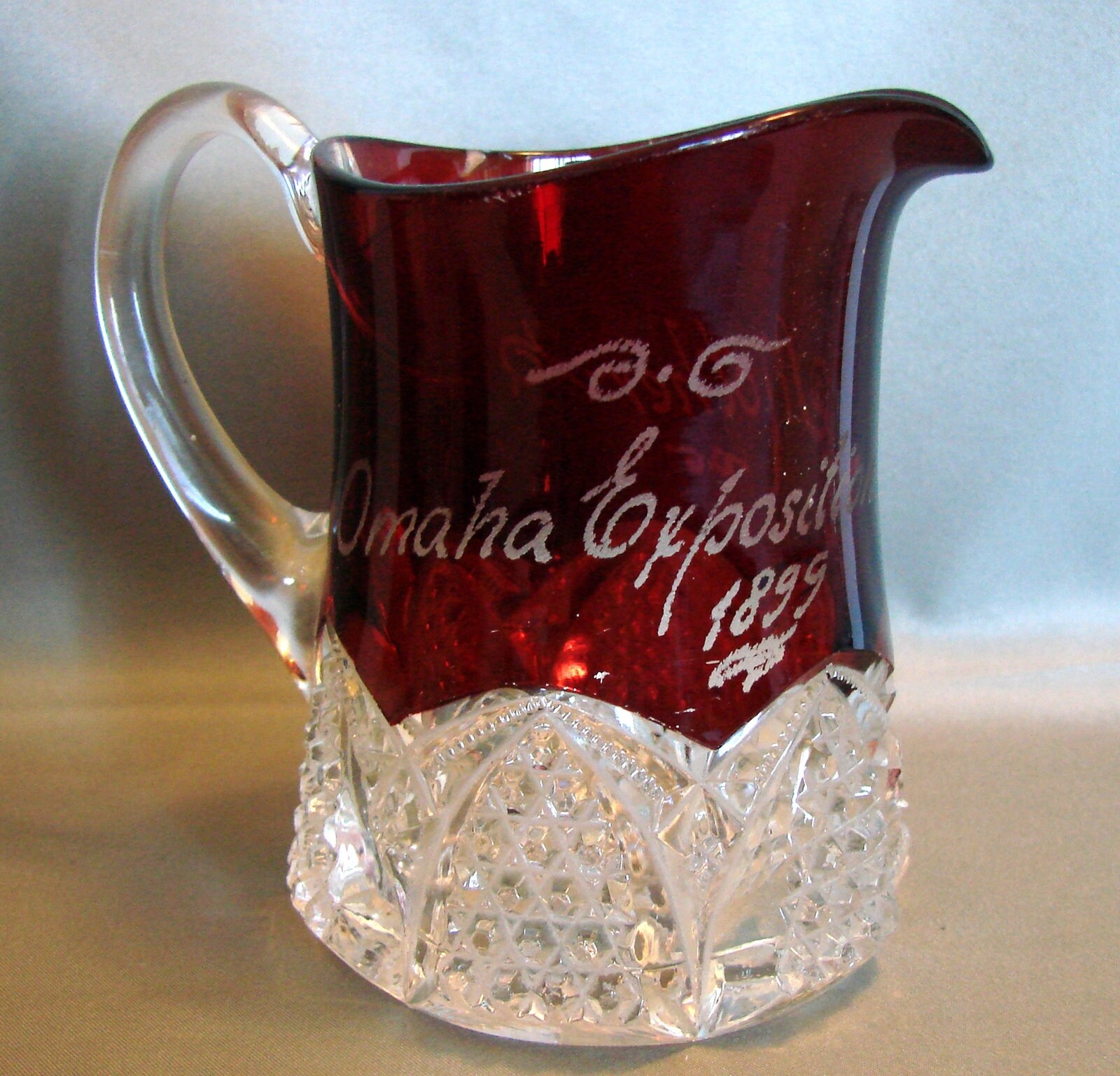 1899 Omaha Expo ruby Diamond Cut Glass Souvenir Creamer Antique - Etsy