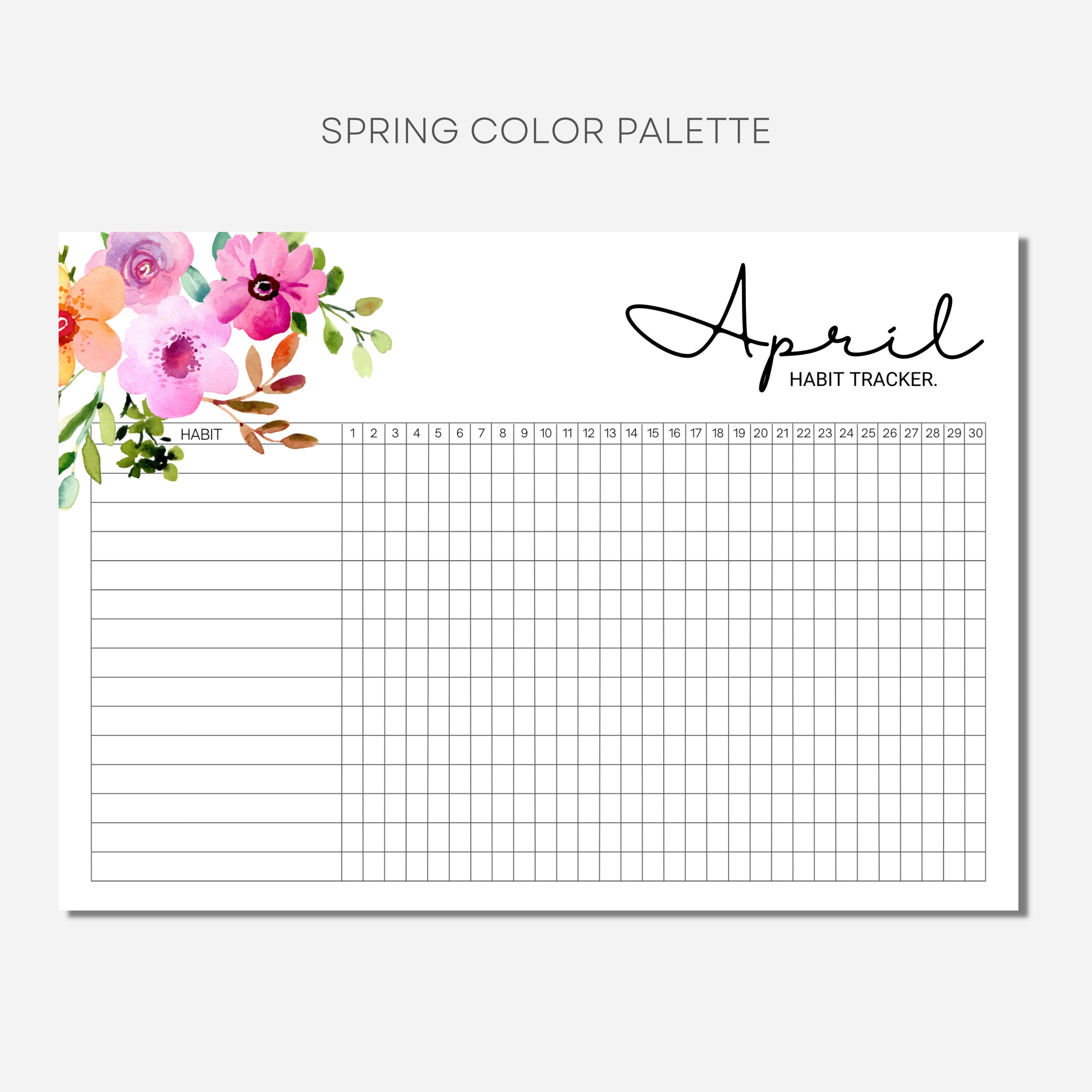 Habit Tracker Printable PDF Floral 12 Month Habit Tracker - Etsy