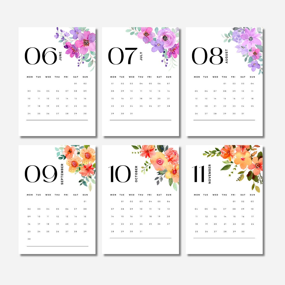 Printable Floral Calendar 2024, Minimalist Botanical Vertical Layout ...