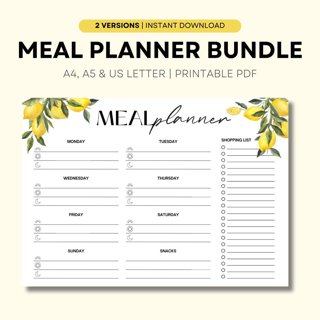 Printable Weekly Meal Planner, Family Meal Plan Template, Daily Meal ...