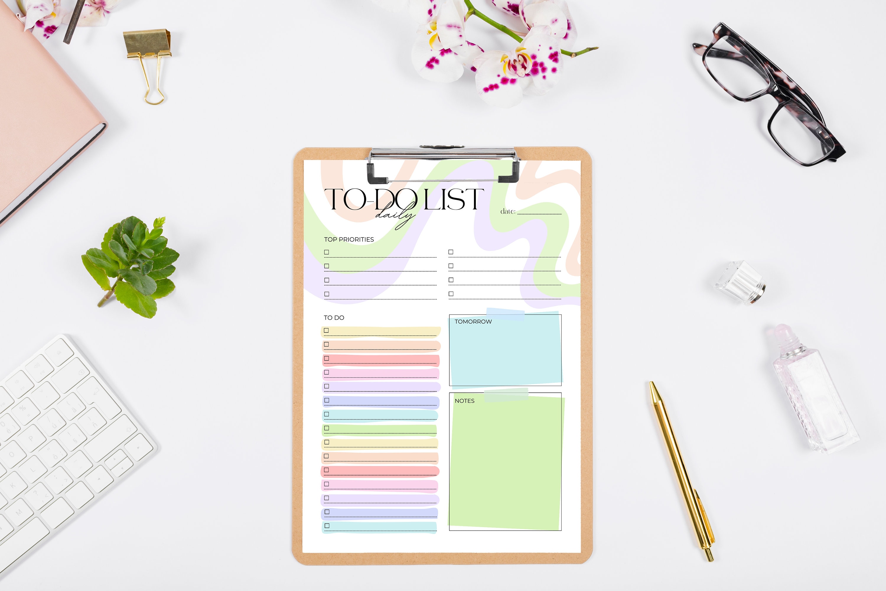 Daily to Do List Printable PDF, Pastel Colored to Do List Page, Flowers ...