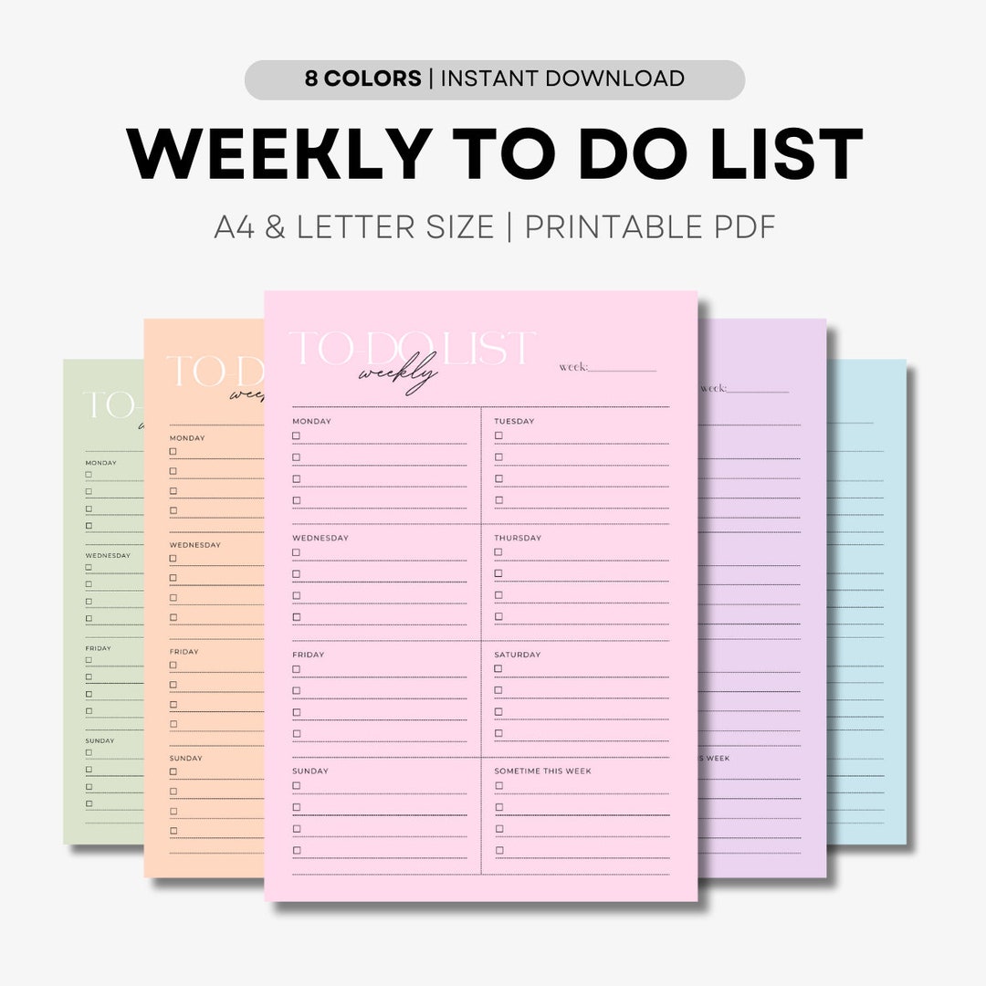 Weekly to Do List Printable PDF, Light Dark Mode to Do List Page ...