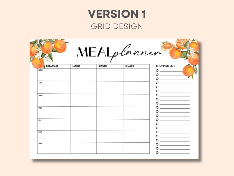 Printable Weekly Meal Planner Family Meal Plan Template - Etsy