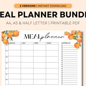 Printable Weekly Meal Planner Family Meal Plan Template - Etsy