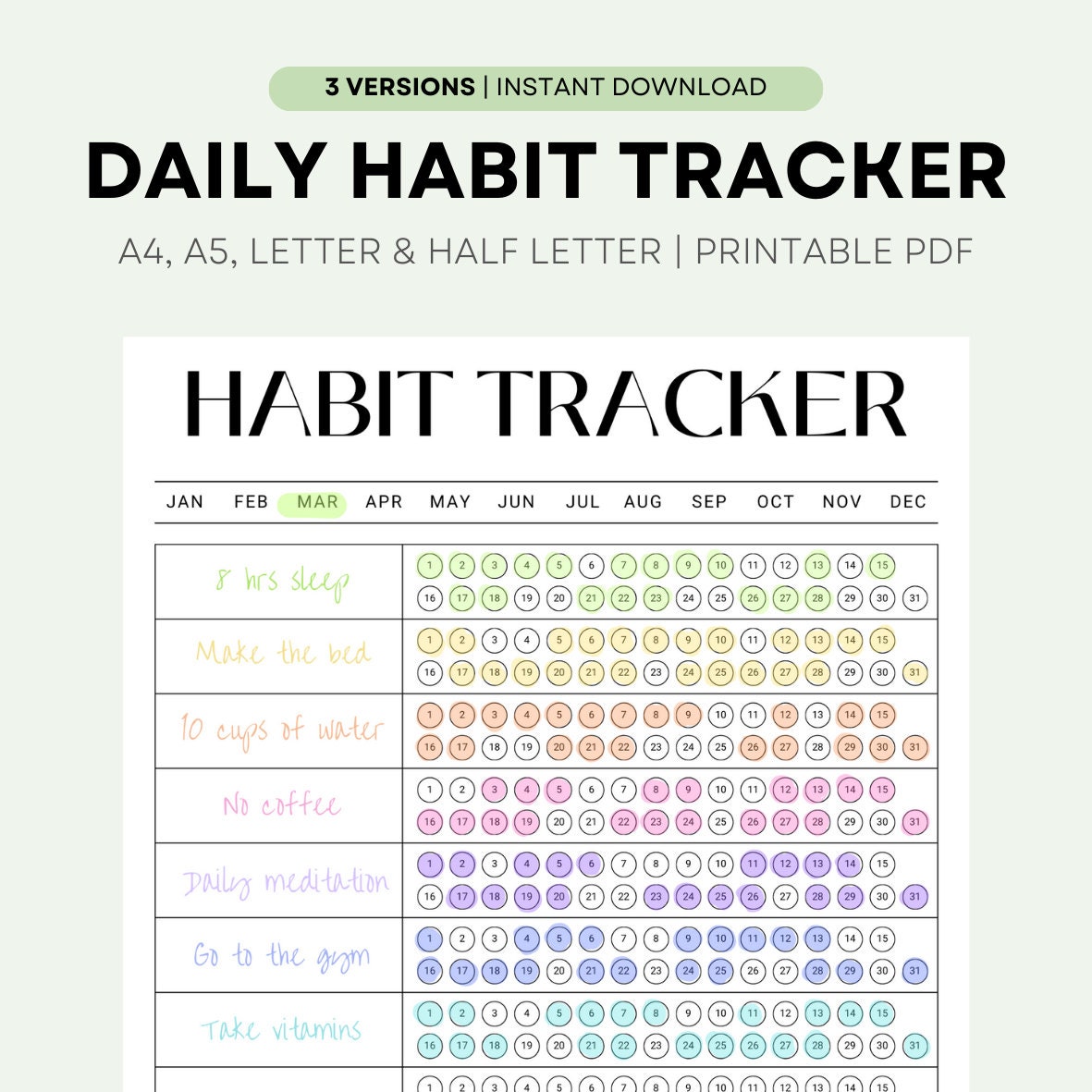 Printable Daily Habit Tracker, Minimalist Basic Routine Tracker Template, Downloadable 30 Day ...