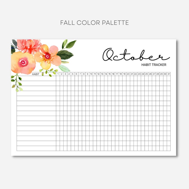 Habit Tracker Printable PDF, Floral 12 Month Habit Tracker, Botanical ...