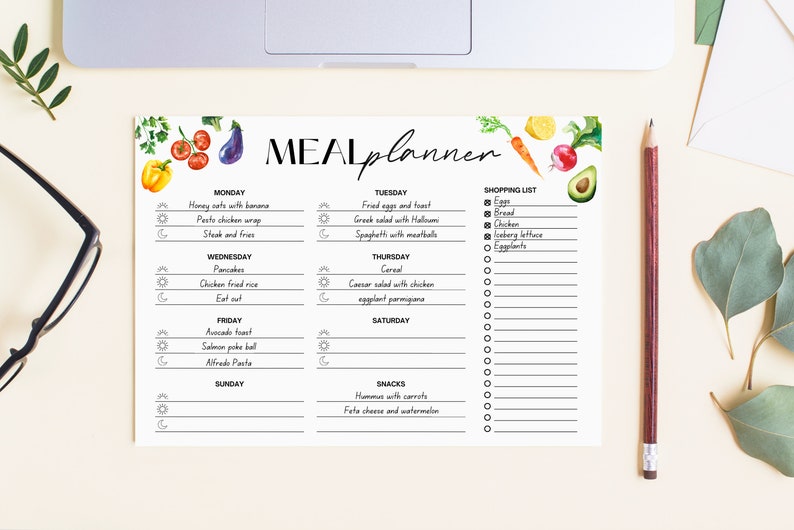 Printable Weekly Meal Planner, Family Meal Plan Template, Daily Meal Prep Tracker, Food Journal ...