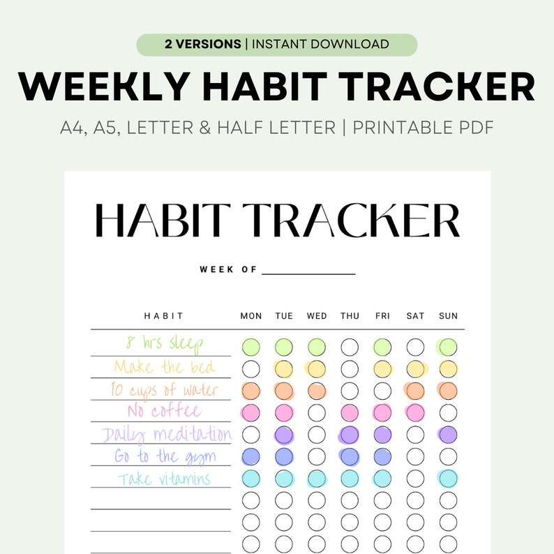 Printable Weekly Habit Tracker, Minimalist Design Routine Tracker ...