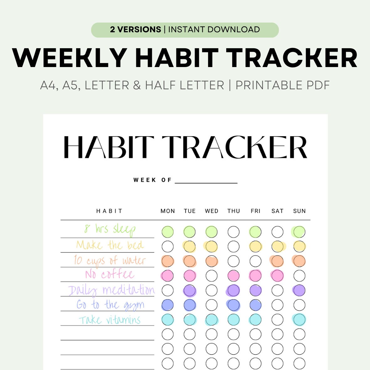 Printable Weekly Habit Tracker, Minimalist Design Routine Tracker ...