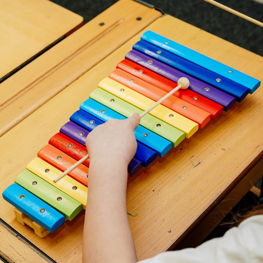 15 Note Rainbow Wooden Xylophone With Beaters Colourful Wooden Musical ...