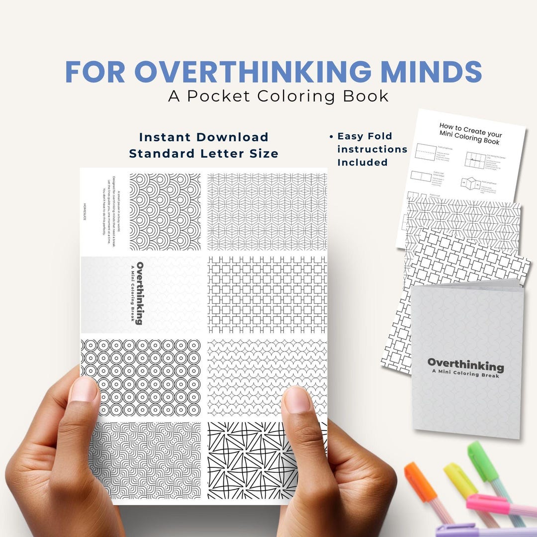 Overthinking Mini Coloring Book Pocket Size Printable Calming Pages ...