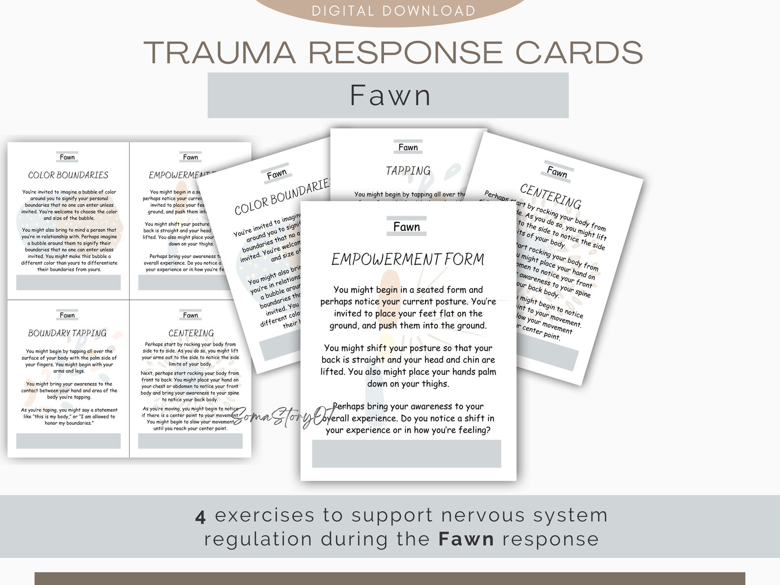 Trauma Response Somatic Coping Cards, Trauma Therapy Cards, Nervous ...