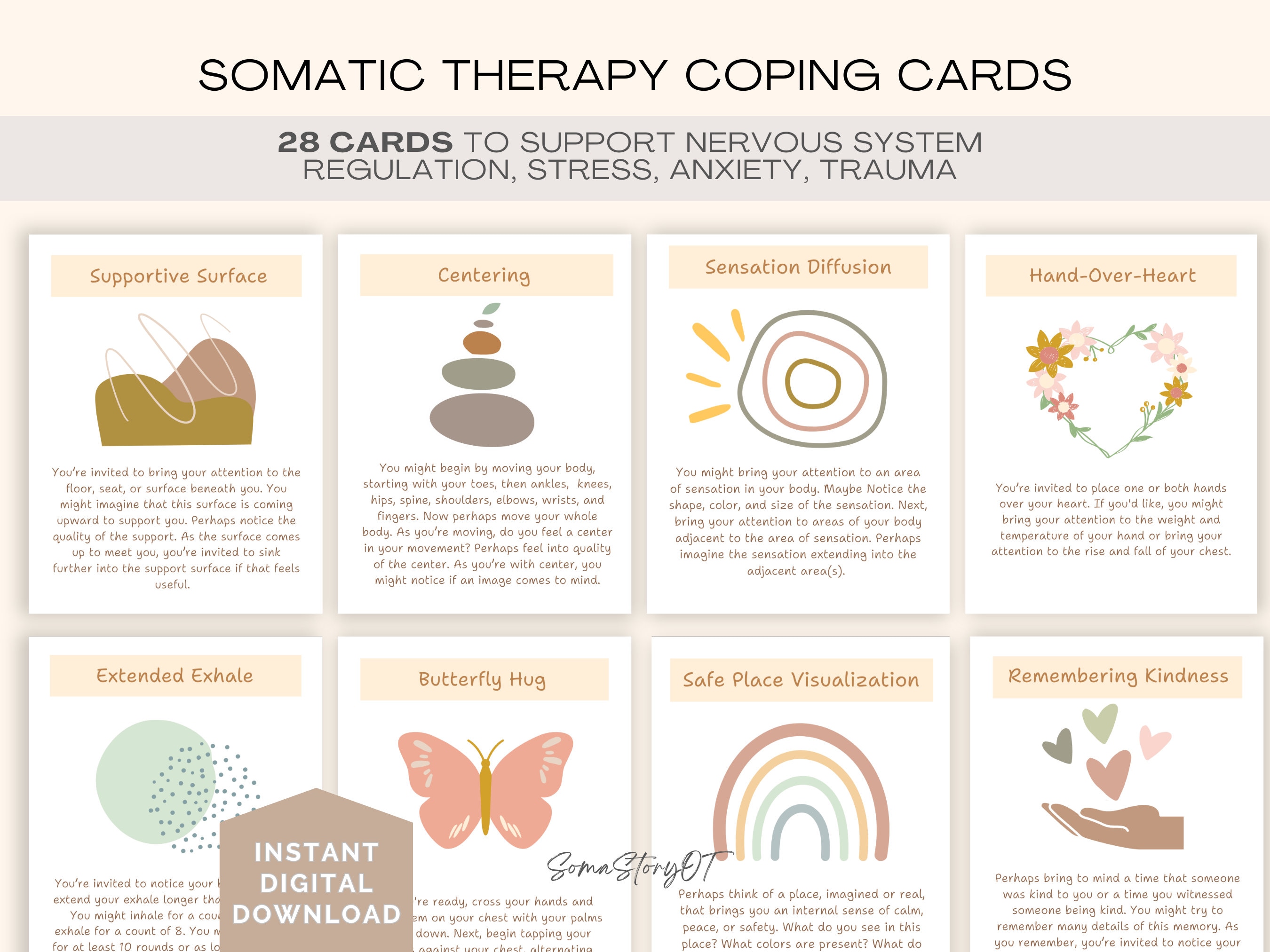 Somatic Therapy Exercise Cards for Trauma Coping Skills Cards for ...