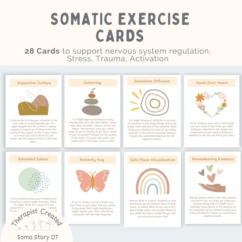 Somatic Exercise Cards: Trauma & Anxiety Relief, Nervous System ...