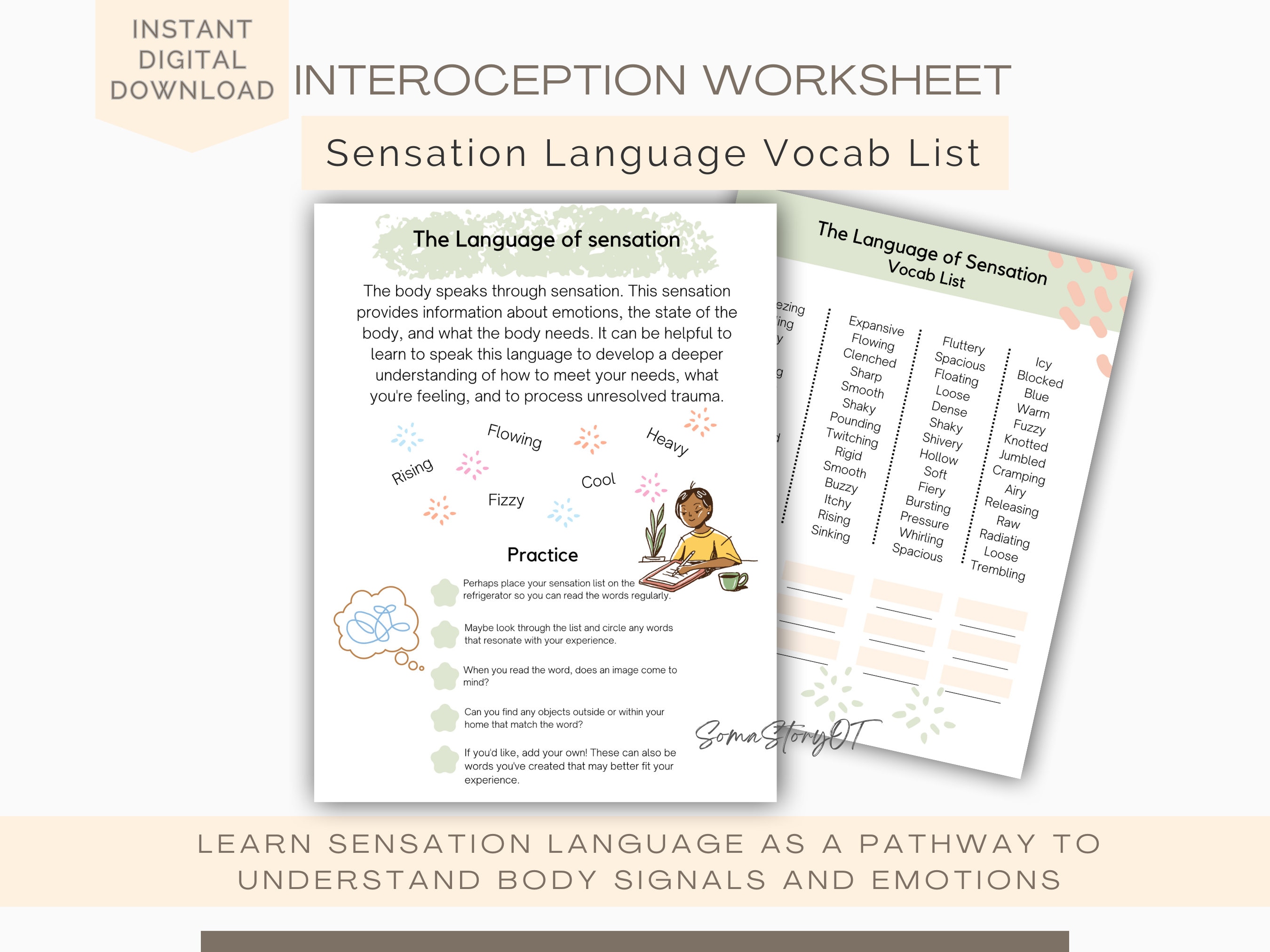 Interoception Worksheet Sensation Word Vocab List - Etsy