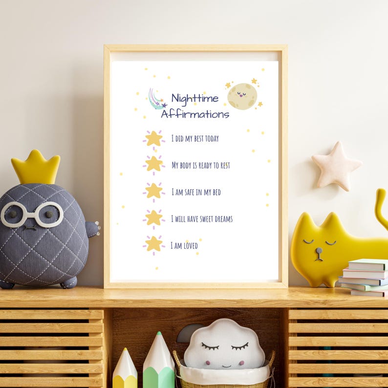 Nighttime Affirmation Cards & Poster: Kids Bedtime Routine (digital ...