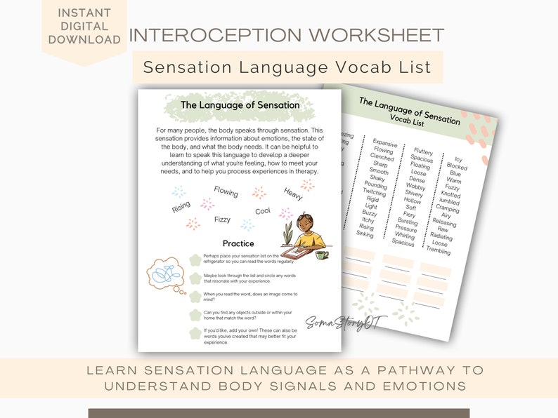 Interoception Worksheet Sensation Word Vocab List - Etsy