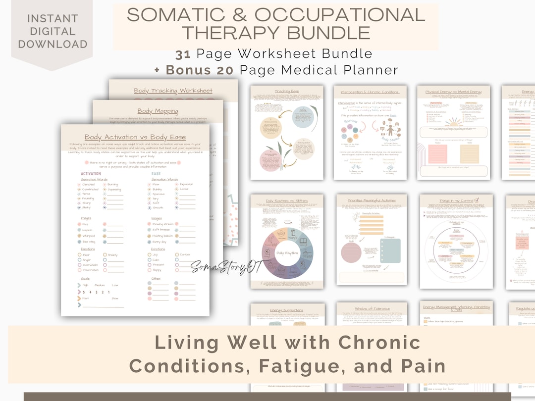 Somatic Therapy & Occupational Therapy Worksheet Bundle for Chronic ...