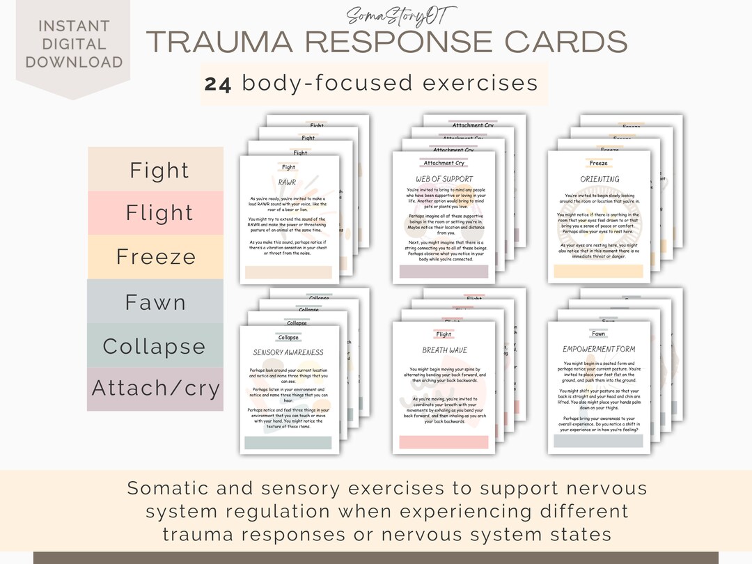 Trauma Response Somatic Coping Cards, Trauma Therapy Cards, Nervous ...