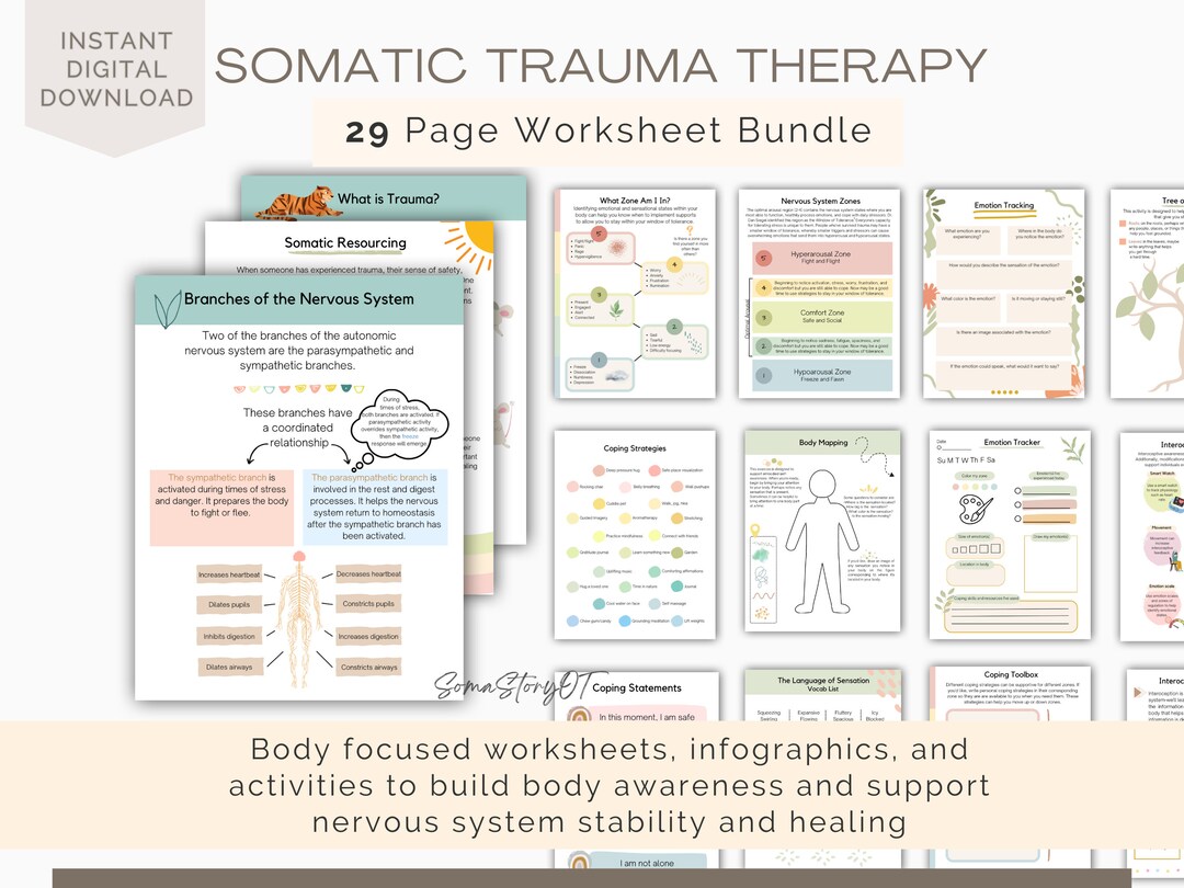Somatic Therapy Worksheet Bundle Worksheets for Trauma Stress Nervous ...