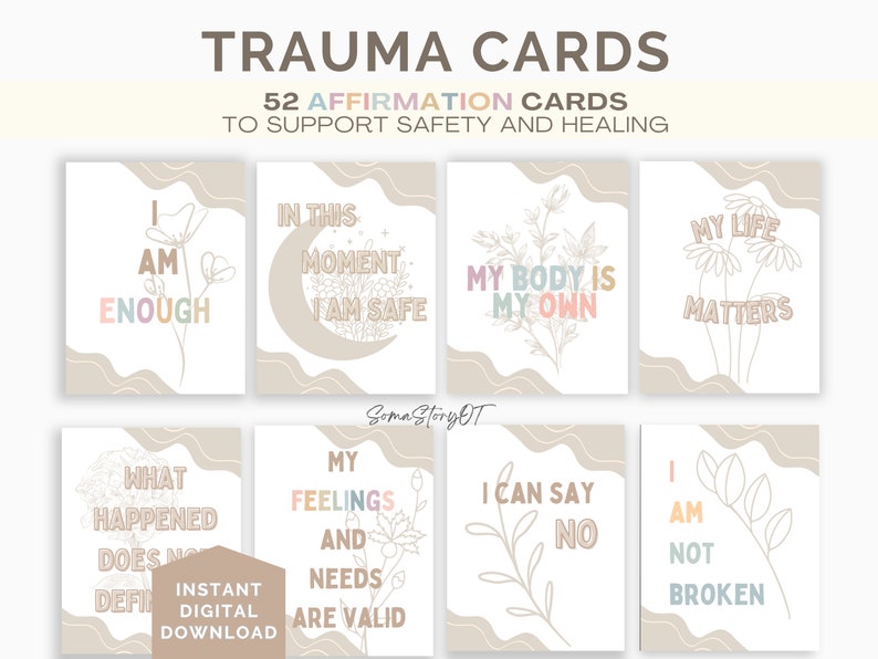 Trauma Recover Affirmation Cards, Trauma Coping Statement Cards ...