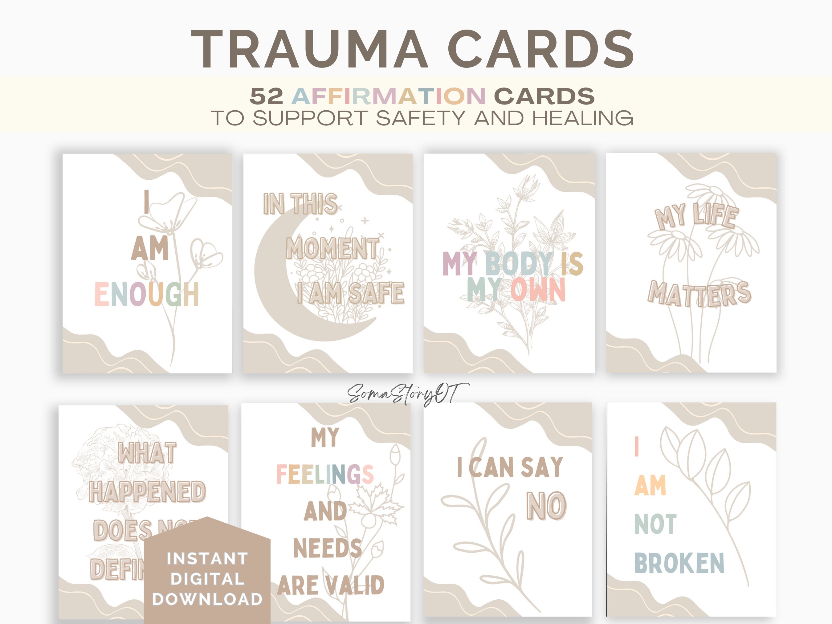 Trauma Recover Affirmation Cards, Trauma Coping Statement Cards ...