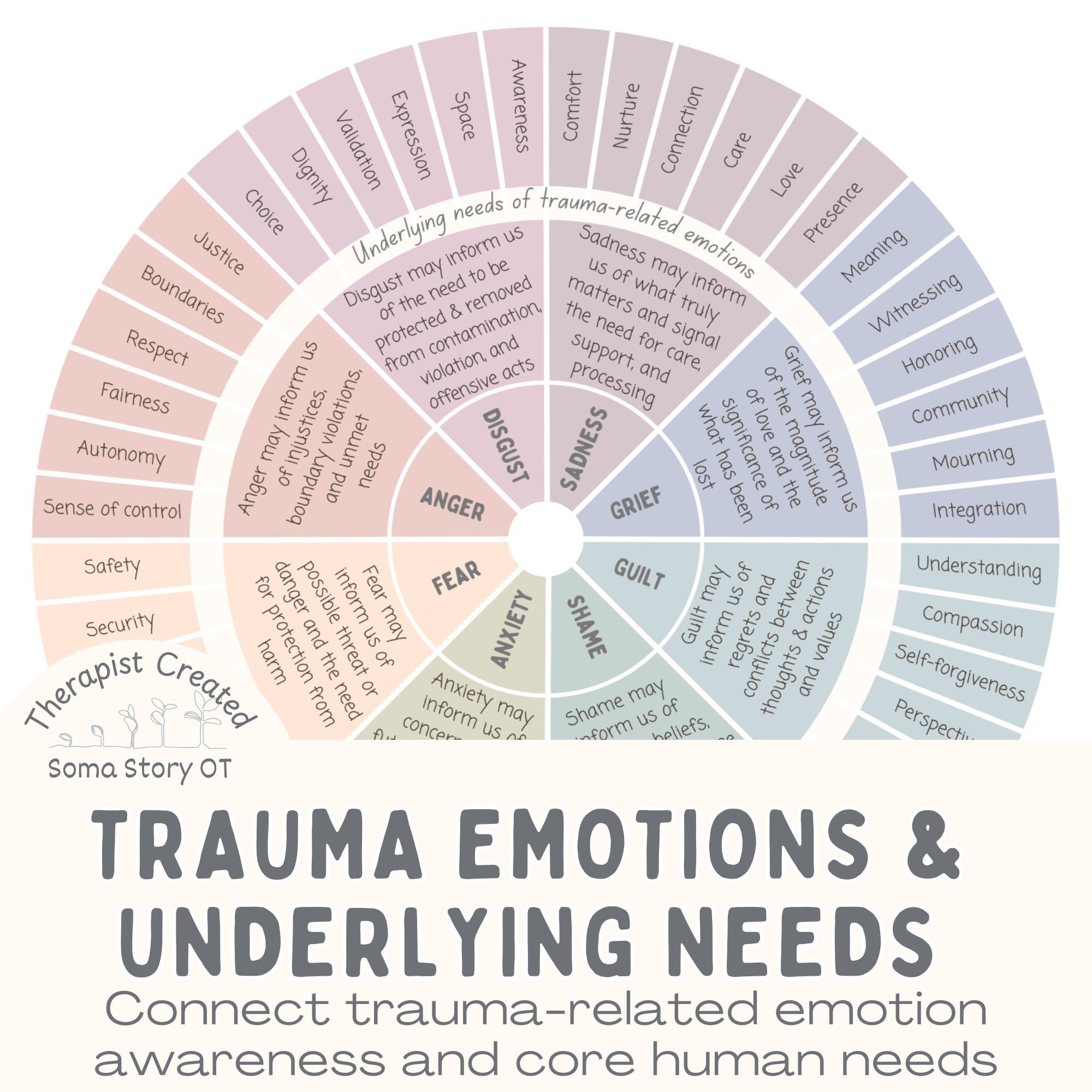 Trauma Emotions and Needs Wheel; Tool for Emotion Healing & Trauma ...