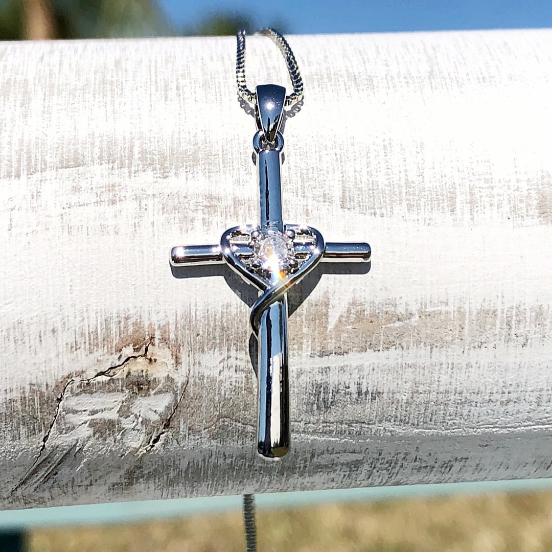 925 Sterling Silver Heart Cross Necklace, Womens Cross Necklace, Dainty ...