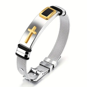 Gold Cross With Adjustable Chainmail Band Crusader Bracelet, Free Gift ...