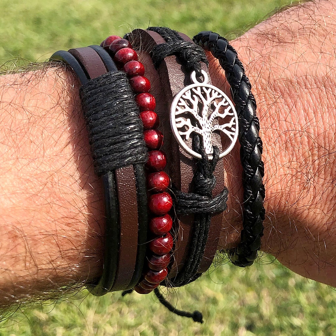 Stacking Christian Leather Bracelet Set, Tree of Life, Free Gift Box ...