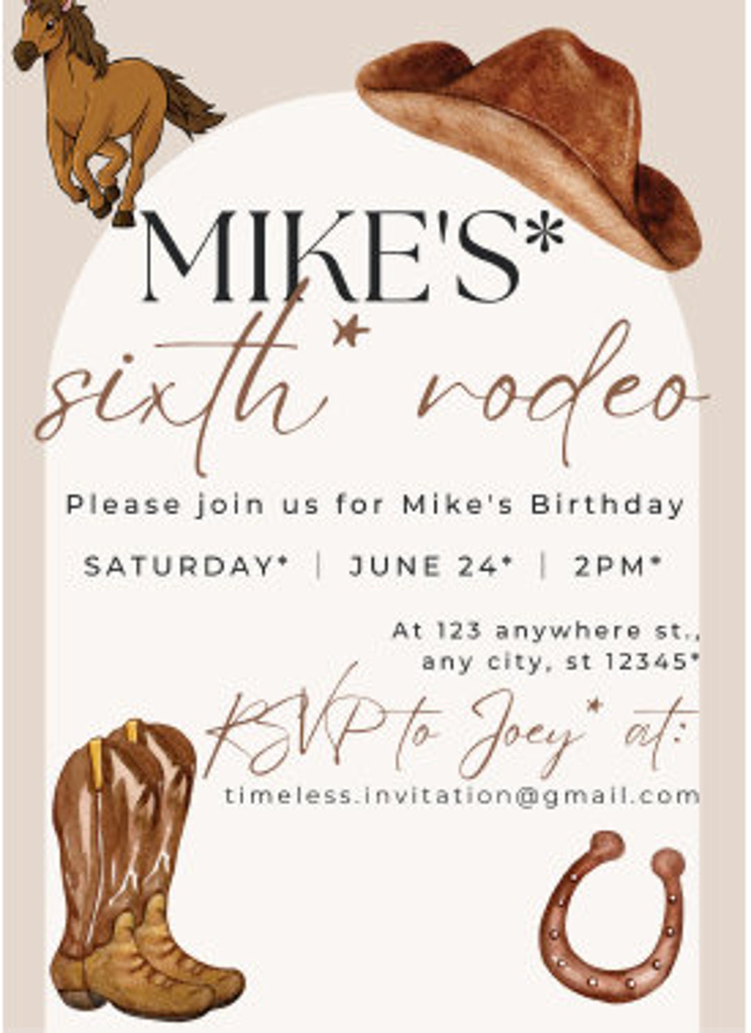 Birthday Invitation Rodeo Theme Party Invite for Kids Cowboy - Etsy