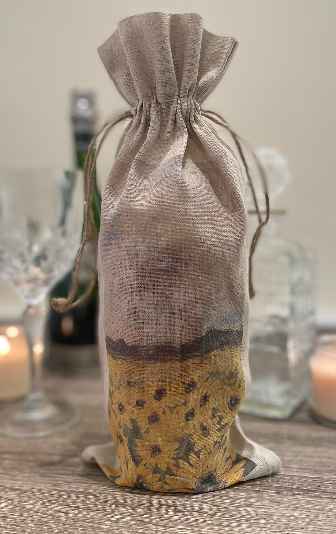 Sunflower Linen Wine Bag - Etsy