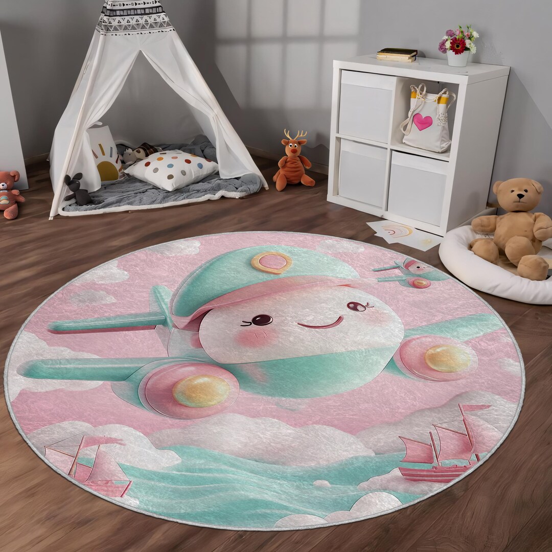 Cute Cartoon Airplane Rug - Kids Room Soft Carpet - Non-slip Play Mat ...