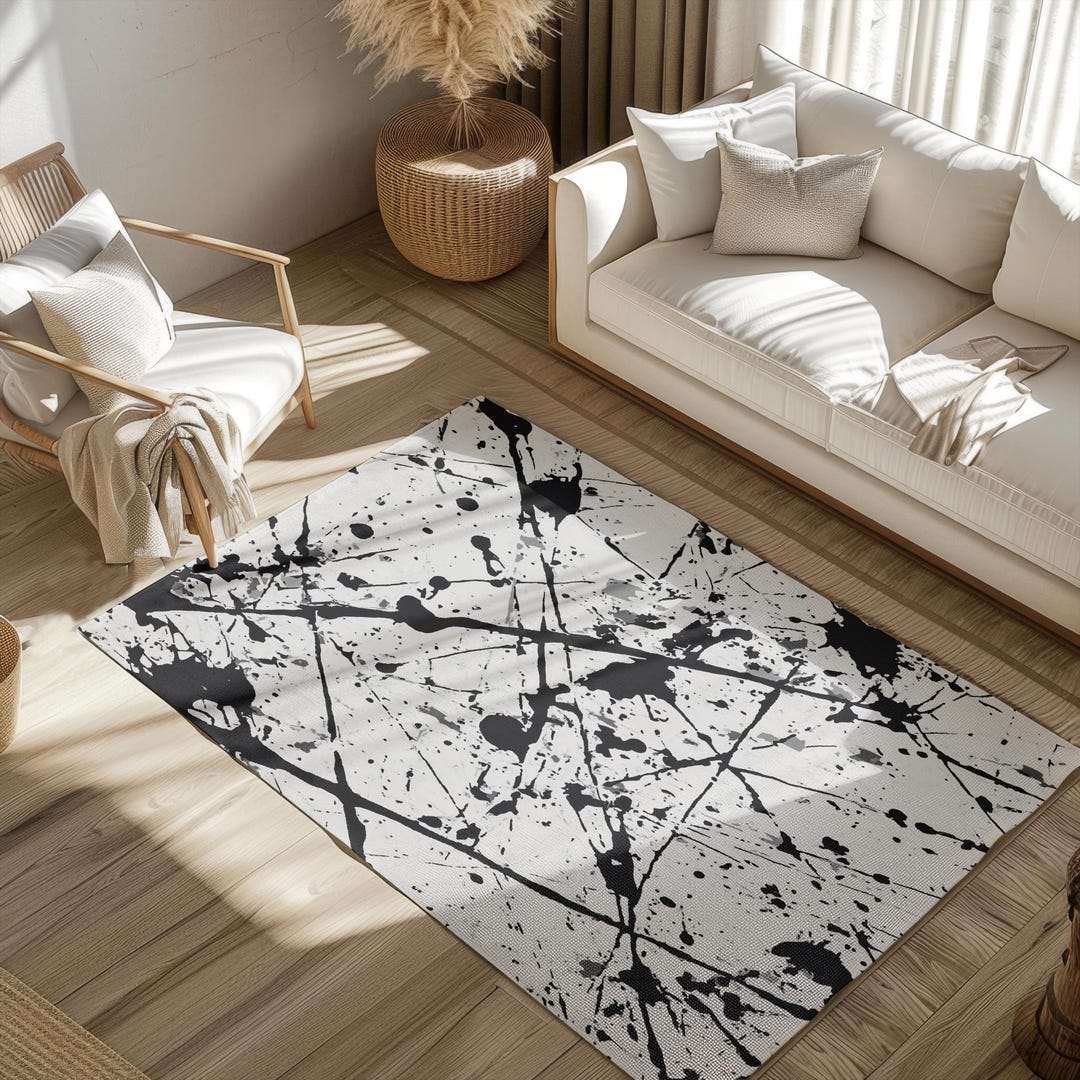 Modern Black and White Abstract Rug, Non-slip Woven Area Rug ...