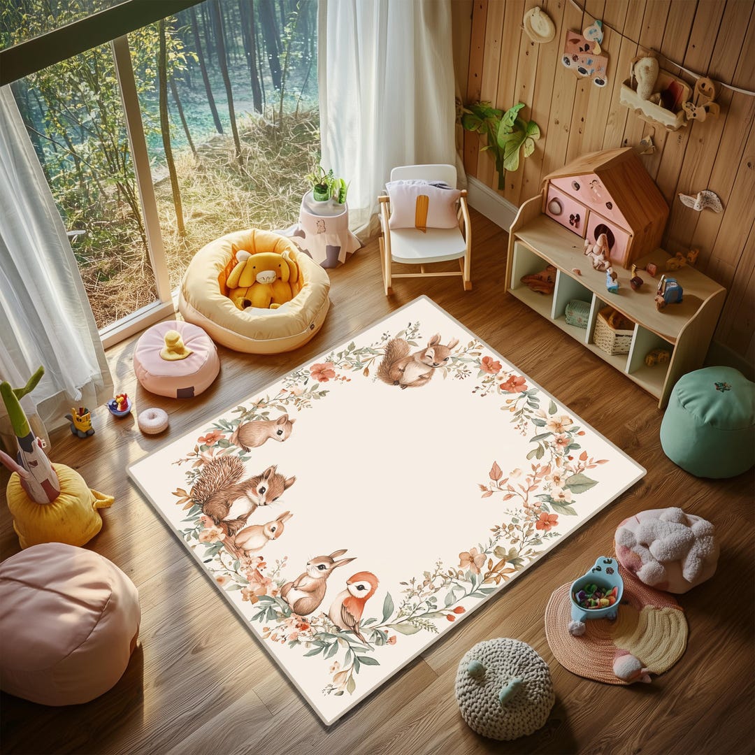 Soft Animal-themed Rug for Kids Room, Adorable Woodland Creature Carpet ...